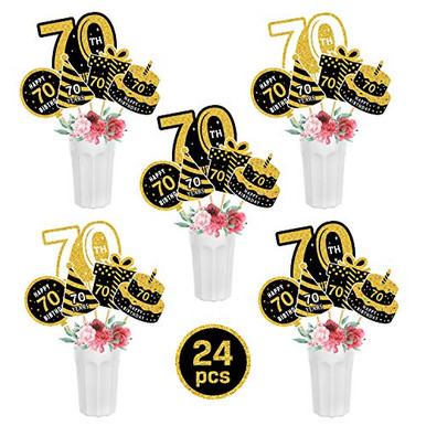 Black Gold 70th Birthday Centerpiece Sticks-70th Birthday Table Toppers ...