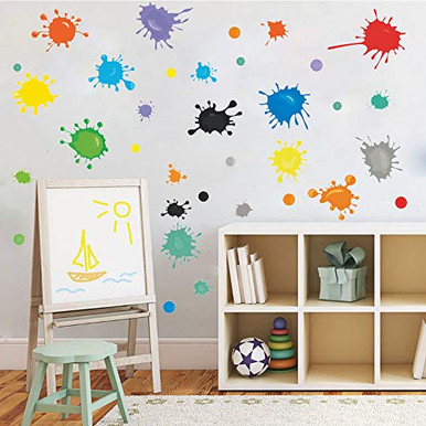 Primary Colors Wall Decals for Kids Room Paint Splash Polka Dot Wall ...