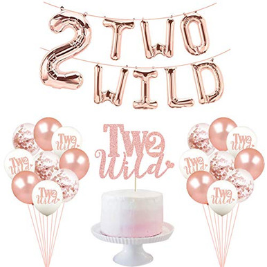 Two Wild 2nd Birthday Decorations Kit Glittery Two Wild Cake Topper ...
