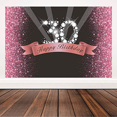 Pink 30th Birthday Backdrop Glitter Rose Gold and Black Thirty Birthday ...