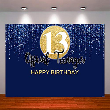 Crefelicid 7x5ft Blue and Gold 13th Birthday Backdrop Official Teenager ...