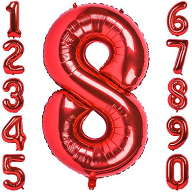 40 Inch Large Number 8 Mylar Balloons Red Foil Big Number Giant Helium ...