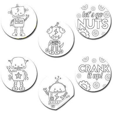 Color Your Own Cute Robots Themed Birthday Party Favor Sticker Labels ...