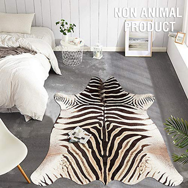 jinchan Zebra Print Area Rug Faux Skin Cowhide Animal Design Mat Safari ...