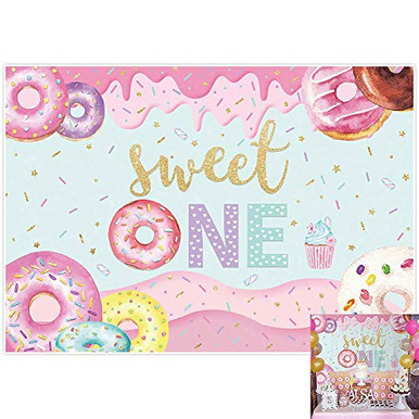 Allenjoy Donut Sweet One Birthday Backdrops Blue Pink Gold Girl ...