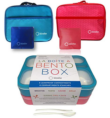 Kid Bento Lunch Box with Bag, Ice Packs | 2 Boxes & Bags & Cold Pack ...