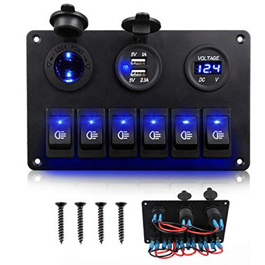 Marine Rocker Switch Panel 6 Gang Waterproof Boat Toggle Switches with ...