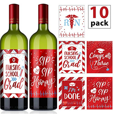 10 Pieces Congrats Nurse Wine Glass Labels, Red White Graduation Gift ...
