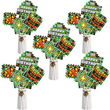 Blulu 28 Pieces Pixel Party Decorations Pixel Birthday Centerpiece ...