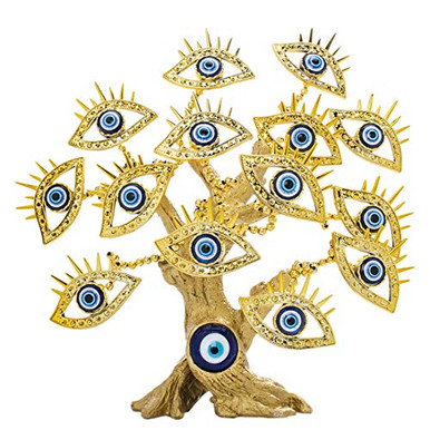 YU FENG Lucky Money and Large Evil Eye Tree Statue with 14 Turkish Blue ...