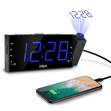 OnLyee Projection Alarm Clock with AM FM Radio 7 LED Digital Ceiling ...