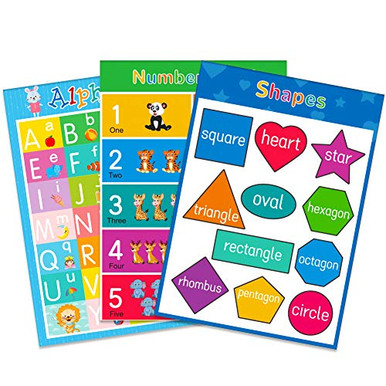 FaCraft Educational Posters for Preschool Kids, 3Pcs, Alphabet, Shapes ...
