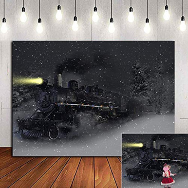 Winter Snow Night Train Photography Backdrop for Christmas Party Photo ...