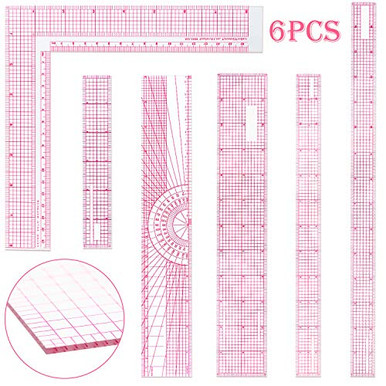 6 Pieces Beveled Transparent Ruler Plastic French Inch Metric Ruler ...