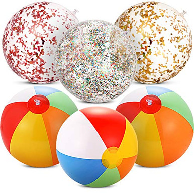 6 Pieces Inflatable Beach Ball Set Includes 3 Rainbow Beach Balls 3 ...