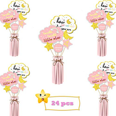 24 Pieces Pink Twinkle Twinkle Little Star Centerpiece Sticks for ...