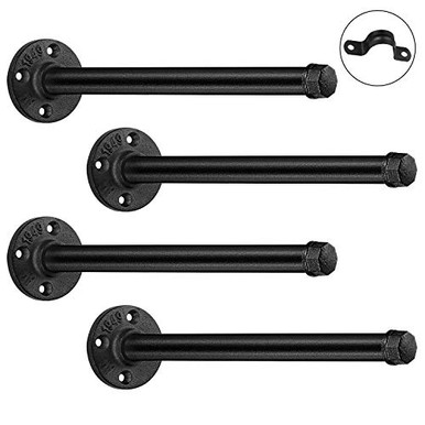 8 inch Industrial Black Iron Pipe Shelf Brackets Set of 4 - Rustic Wall ...