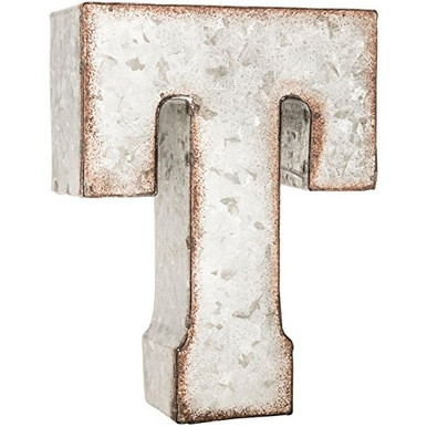 CraftyCrocodile Galvanized Metal 3D Letter T - Warehousesoverstock