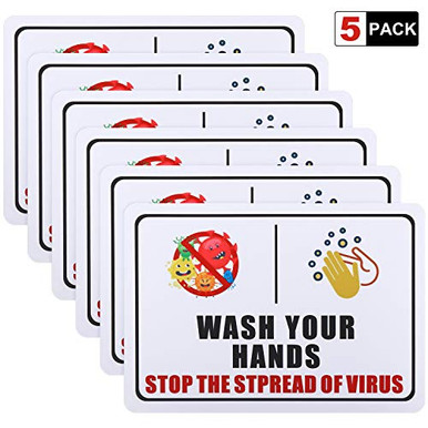 5 Pieces Wash Your Hands Sign Hand Washing Stickers 7 x 10 Inches Self ...