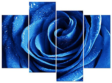 Wieco Art Blue Rose with Dew Canvas Prints Wall Art Abstract Romantic ...
