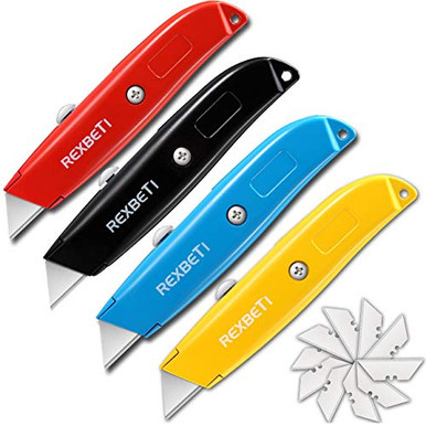 REXBETI 4-Pack Utility Knife, Heavy Duty Aluminum Shell Retractable Box ...