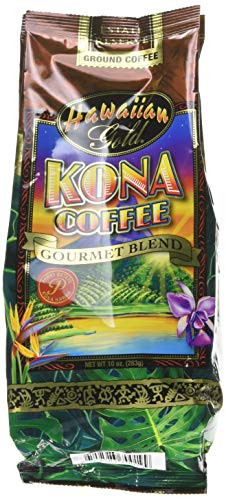 Kona Hawaiian Gold Kona Coffee, Gourmet Blend Ground Coffee, 10 Ounce ...