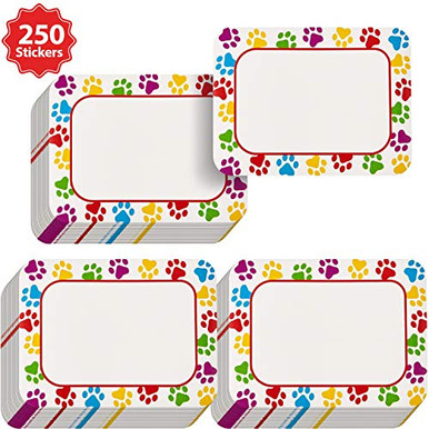 250 Pieces Paw Prints Name Tags Colorful Paw Name Tags Stickers Plain ...