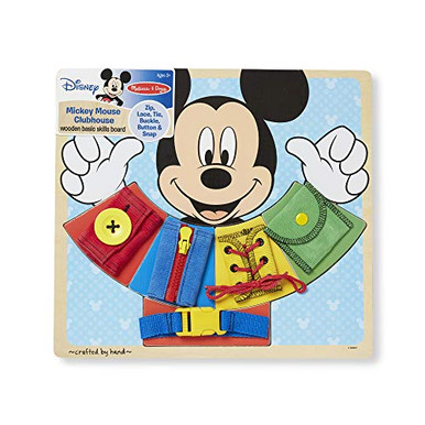 Melissa & Doug Mickey Mouse Wooden Basic Skills Board - Zip, Lace, Tie ...