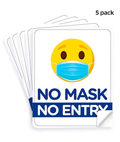 No Mask No Entry Sign (5 PCS) for Store Front or Business 8"x 10 ...