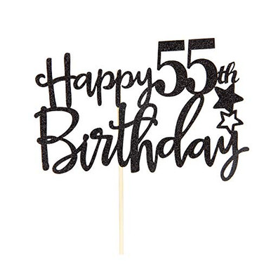 Black Happy 55th Birthday Cake Topper,Hello 55,Cheers to 55 Years,55 ...