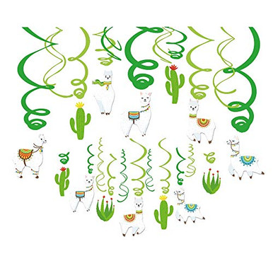 Kristin Paradise 30Ct Llama Cactus Hanging Swirl Decorations, Alpaca ...