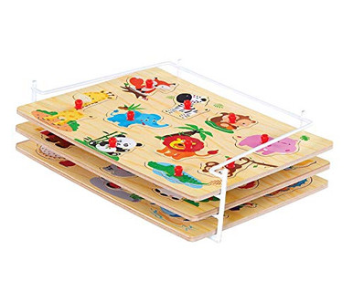 Etna 3 Piece Educational Wooden Peg Puzzles with Metal Organizer Rack ...