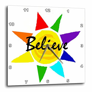 3D Rose Fun Colorful Sun Inspirational Art says Believe Wall Clock, 15 ...