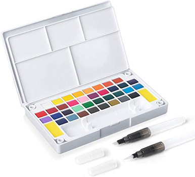 Watercolor Paint Set, 36 Vivid Colors 2 Brushes Detachable Palette in ...