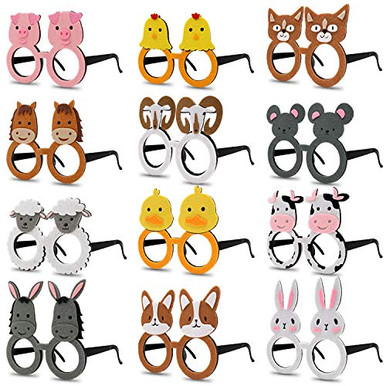 Farm Animal Glasses Set of 12 Barnyard Party Favors Eyeglasses Frame ...