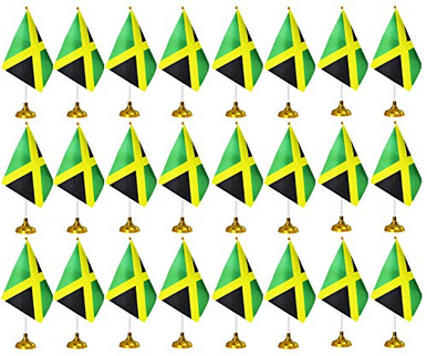 24 Pieces Jamaica Flags Table Flags on Stand with Stand BaseSmall Mini ...