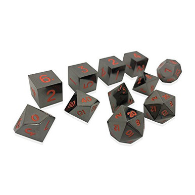Set of 11 Black Lava Thieves Pack Full Metal Polyhedral Dice by Norse ...