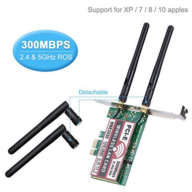 300Mbps Wireless 11N WiFi PCI-E Network Adapter LAN Card Antennas ...