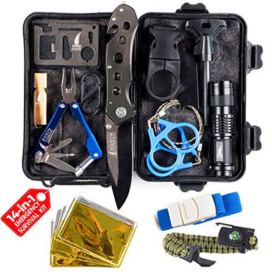Survival Kit Tactical Camping Gear 14 in 1 Backpack Hiking Outdoor ...