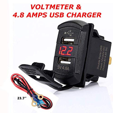 Switchtec 4.8 Amps Dual USB Rocker Switch Style Charger w Red Voltmeter ...