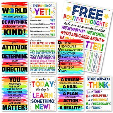 Whaline 10 Pack Motivational Classroom Posters Rainbow Color ...
