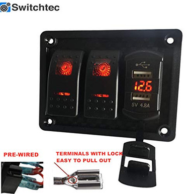 Switchtec 2 Gang Rocker Switch Panel with 48 Amp Dual USB Rocker Style ...