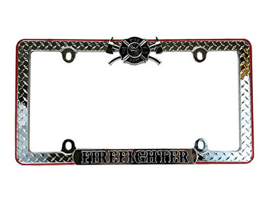 Premium Firefighter Diamond Metal License Plate Frame Cover ...