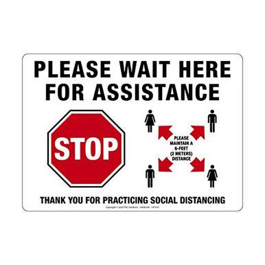 Vinyl Safety Sign Please Wait Here for Assistance with Stop Sign Image ...