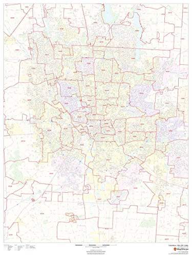 Columbus Ohio Zip Codes 36 x 48 Paper Wall Map - Warehousesoverstock