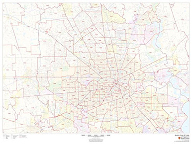 Houston Texas Zip Codes 48 x 36 Matte Plastic Wall Map ...