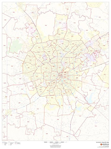 San Antonio Texas Zip Codes 36 x 48 Paper Wall Map - Warehousesoverstock