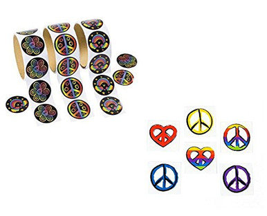 AWESOME Peace Sign Favors 300 RAINBOW PEACE STICKERS & 72 PEACE TATTOOS ...