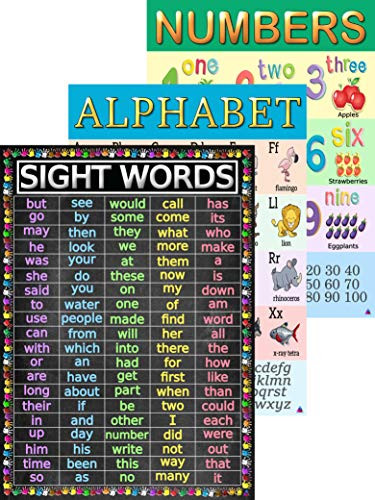 Alphabet, Numbers 1-10, and Sight Words Charts - Laminated 14x19.5 ...