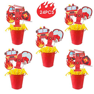 LINGTEER Fire Theme Birthday Party Supplies Set 24 Pieces Fire Truck ...